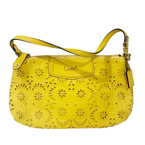Coach | Bags | Coach Yellow Leather Daisy Eyelet Chain Tote Shoulder ...